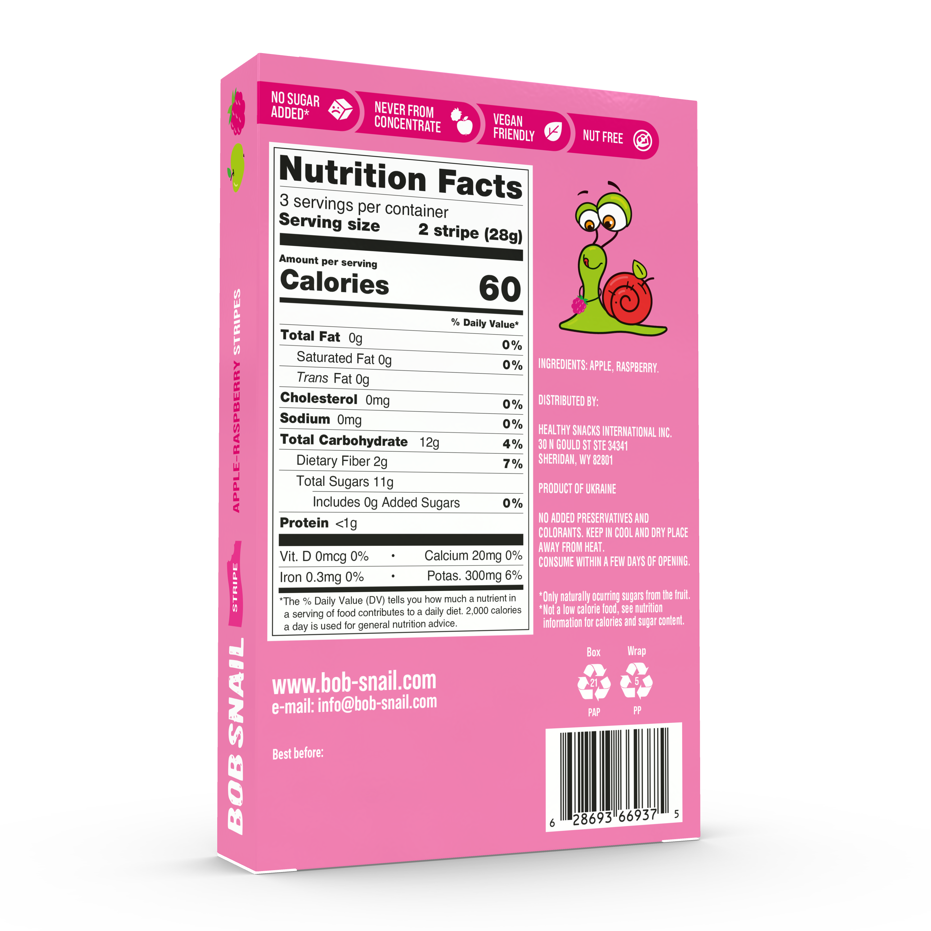 BOB SNAIL Natural Apple-Raspberry stripes 84g (14g*6pcs) – SmartUsnacks